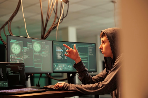 Premium Photo Hacker Coding Computer Virus Writing Password Cracking Script Programming
