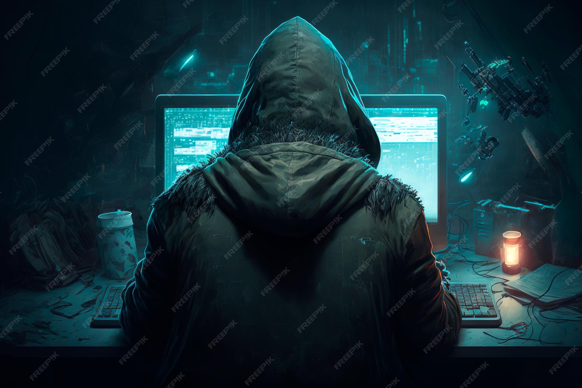 Premium Photo | Hacker Concept Hacker Sitting In Front of the Computer With Hacking Codes ...