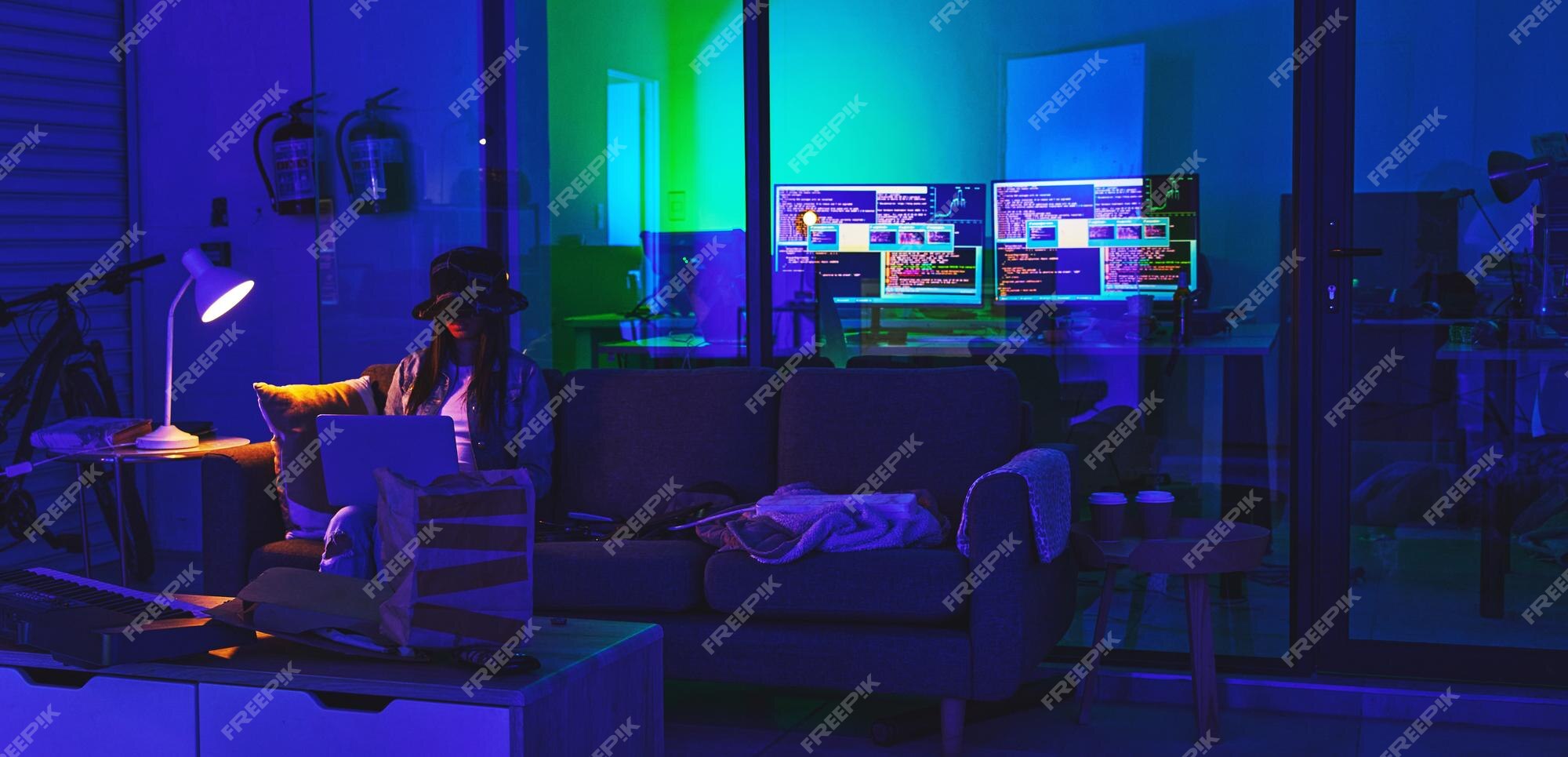 Premium Photo Hacker Cyber Security And Code With Woman Dark With Computer Screen And Hacking