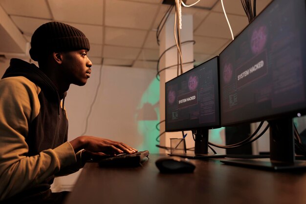 Premium Photo Hacker Cyberattack Data Breach Man Coding Password Hacking Software Breaking