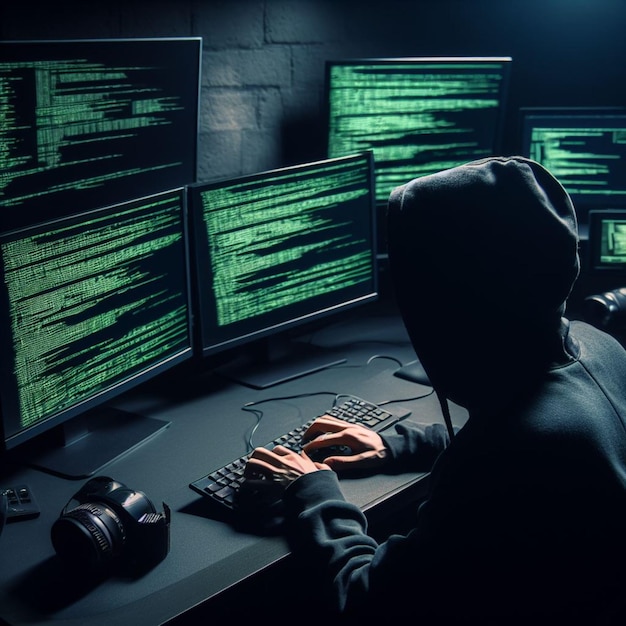 Premium AI Image | hacker hacker photo cyber crime coding photo a boy coding hacker computer ...