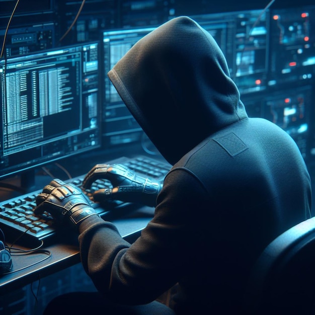 Premium AI Image | hacker hacker photo cyber crime coding photo a boy coding hacker computer ...