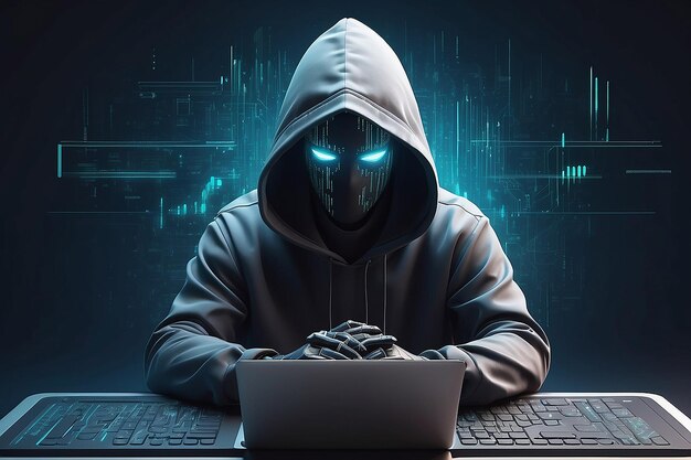 Premium Photo Hacker In A Hood Using A Laptop Coding And Data On A Code Background Digital