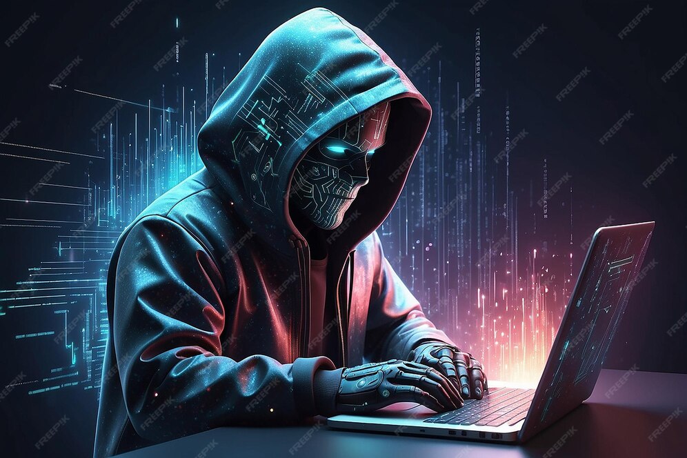 Premium Photo | Hacker in a hood using a laptop coding and data on a ...