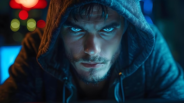Premium Photo Hacker In Hoodie Concentrating On Deciphering Code On Computer Monitor Concept