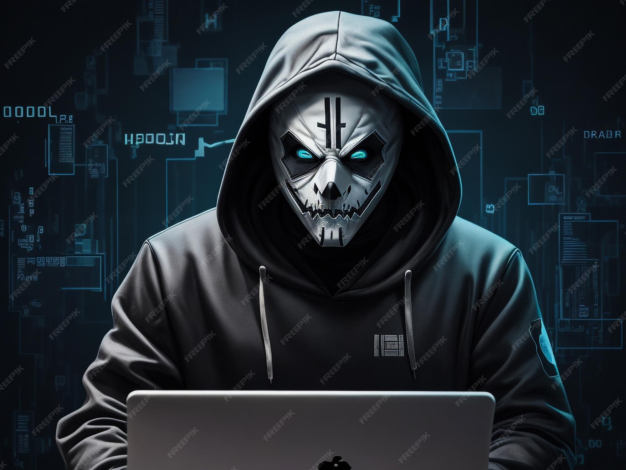 Premium Photo | Hacker and malware concept Dangerous Hooded hacker man using laptop with binary ...