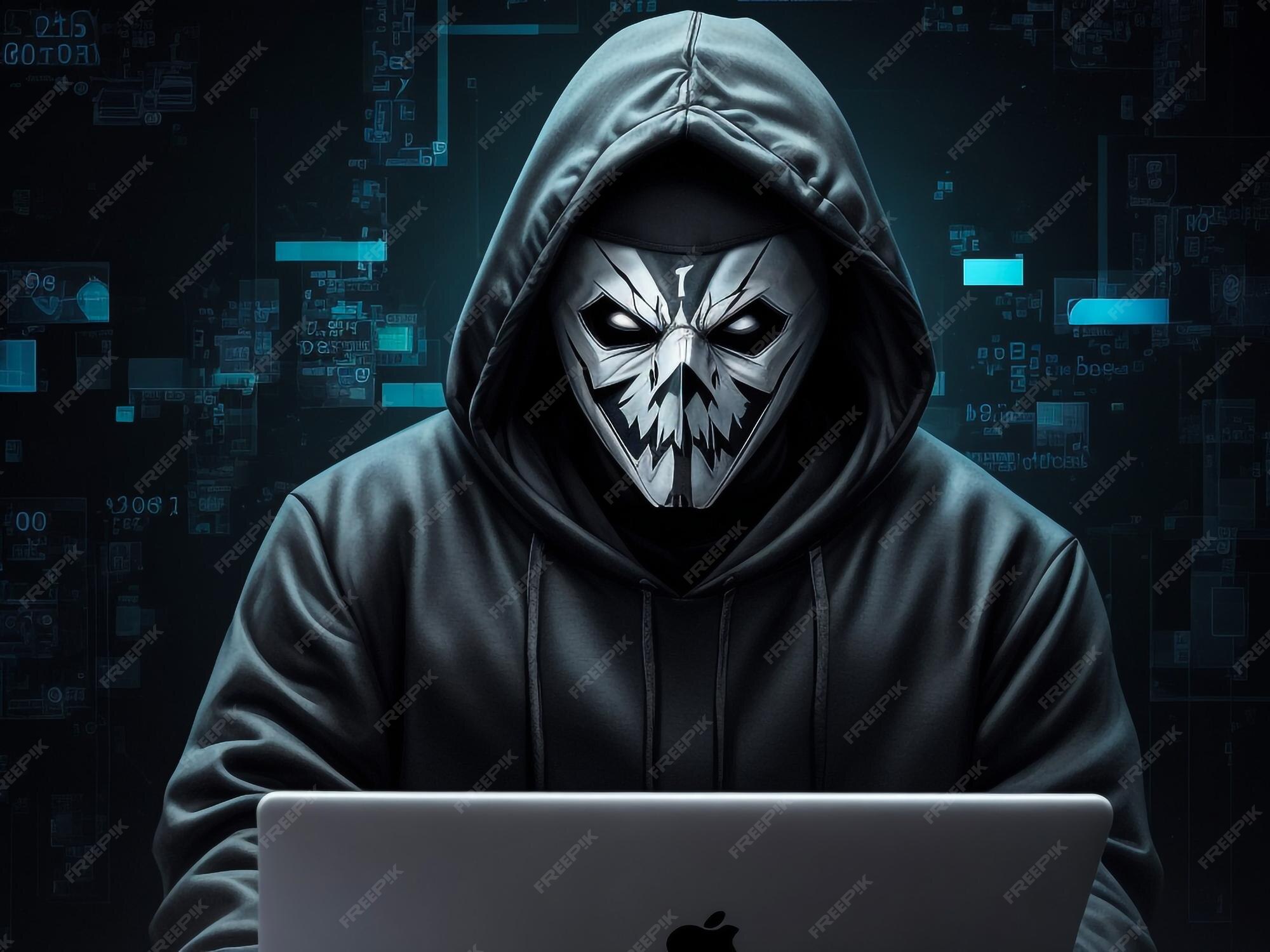 Premium Photo | Hacker and malware concept Dangerous Hooded hacker man using laptop with binary ...