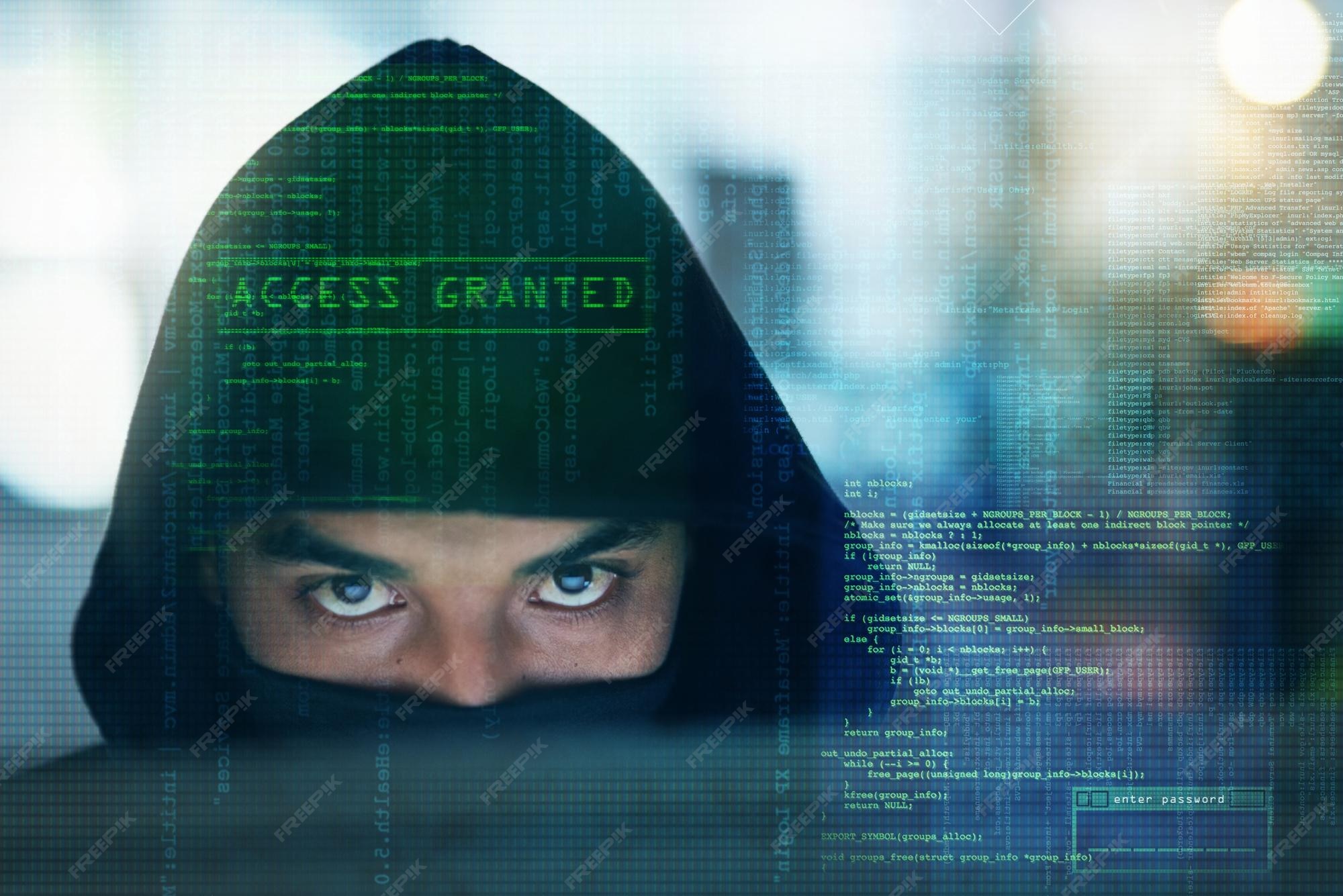 Premium Photo Hacker Online System And Man With Code For Programming