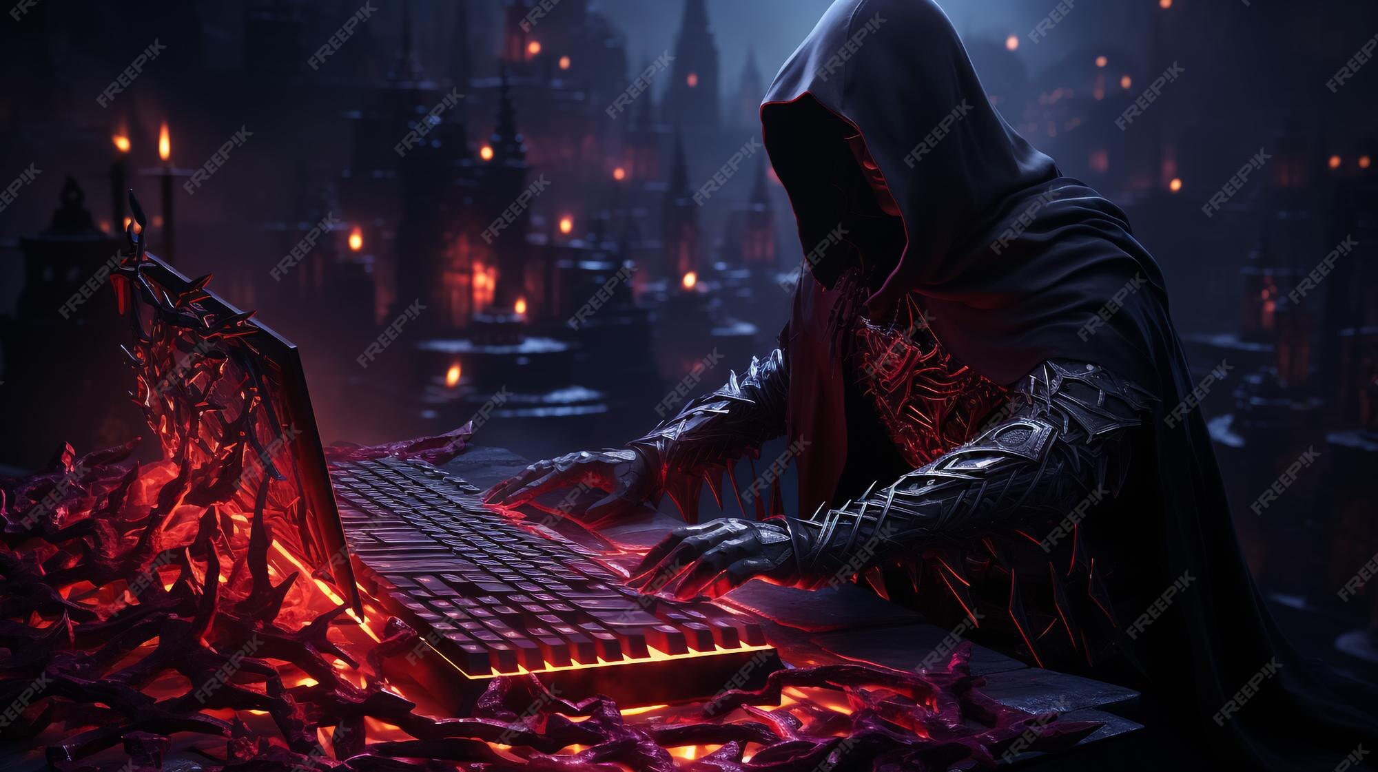 Premium Photo Hacker Programmer Using Computer With Abstract Html Code Safety And Programming