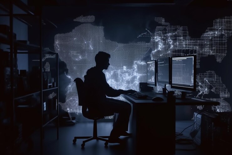 Premium Ai Image Hacker Silhouette Computer Code Faceless Male Hacker In Front Of Animated 