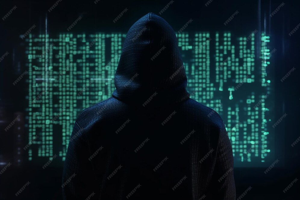 Premium Ai Image Hacker Silhouette Computer Code Faceless Male Hacker In Front Of Animated