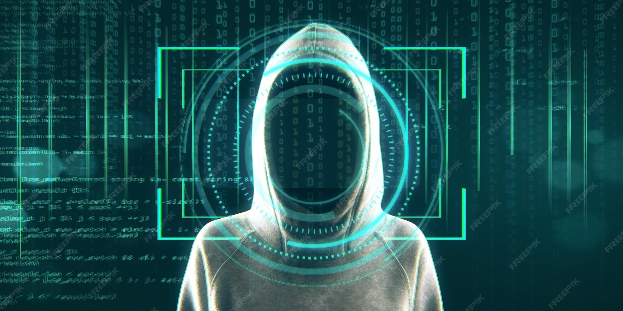 Premium Photo | Hacker standing on abstract binary code background with face recognition ...