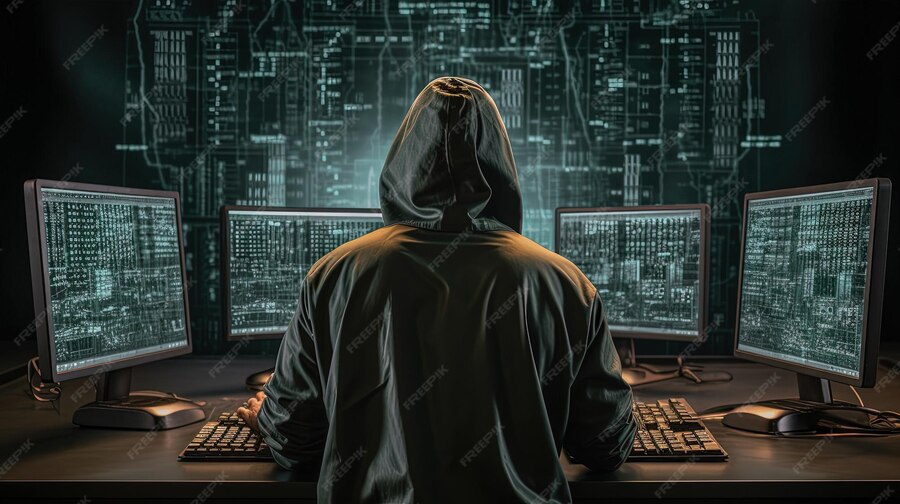 Premium AI Image | Hacker typing in computer Hacker Sitting In Front of ...