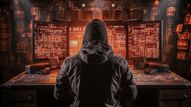 Premium Ai Image Hacker Typing In Computer Hacker Sitting In Front Of The Computer With