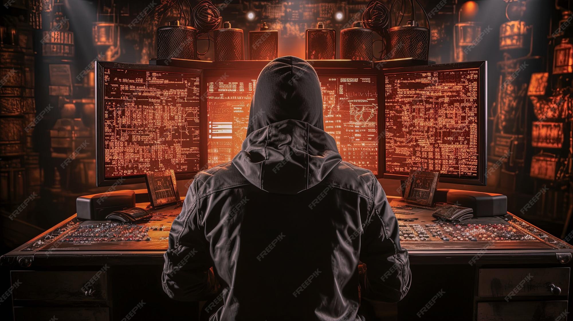 Premium AI Image | Hacker typing in computer Hacker Sitting In Front of ...