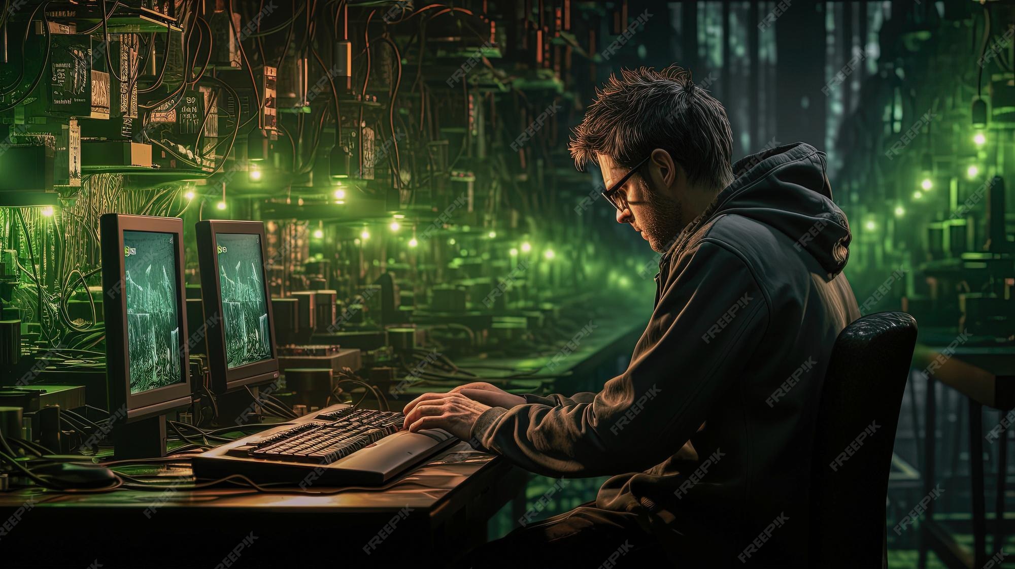 Premium AI Image | Hacker typing in computer Hacker Sitting In Front of ...
