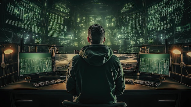 Premium AI Image | Hacker typing in computer Hacker Sitting In Front of the Computer With ...