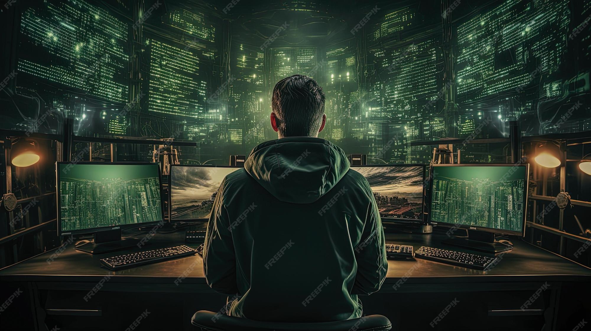 Premium AI Image | Hacker typing in computer Hacker Sitting In Front of ...