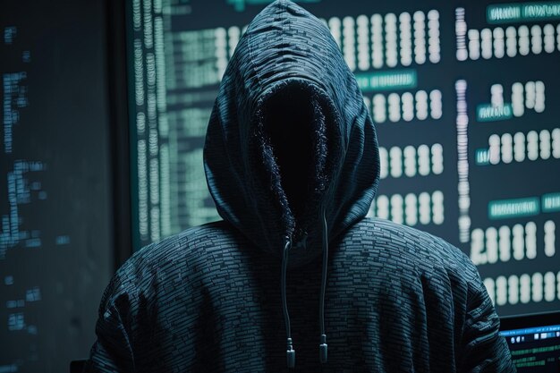Premium Ai Image Hacker Using Computer Malware Software And Hacking Binary Code Digital Interface