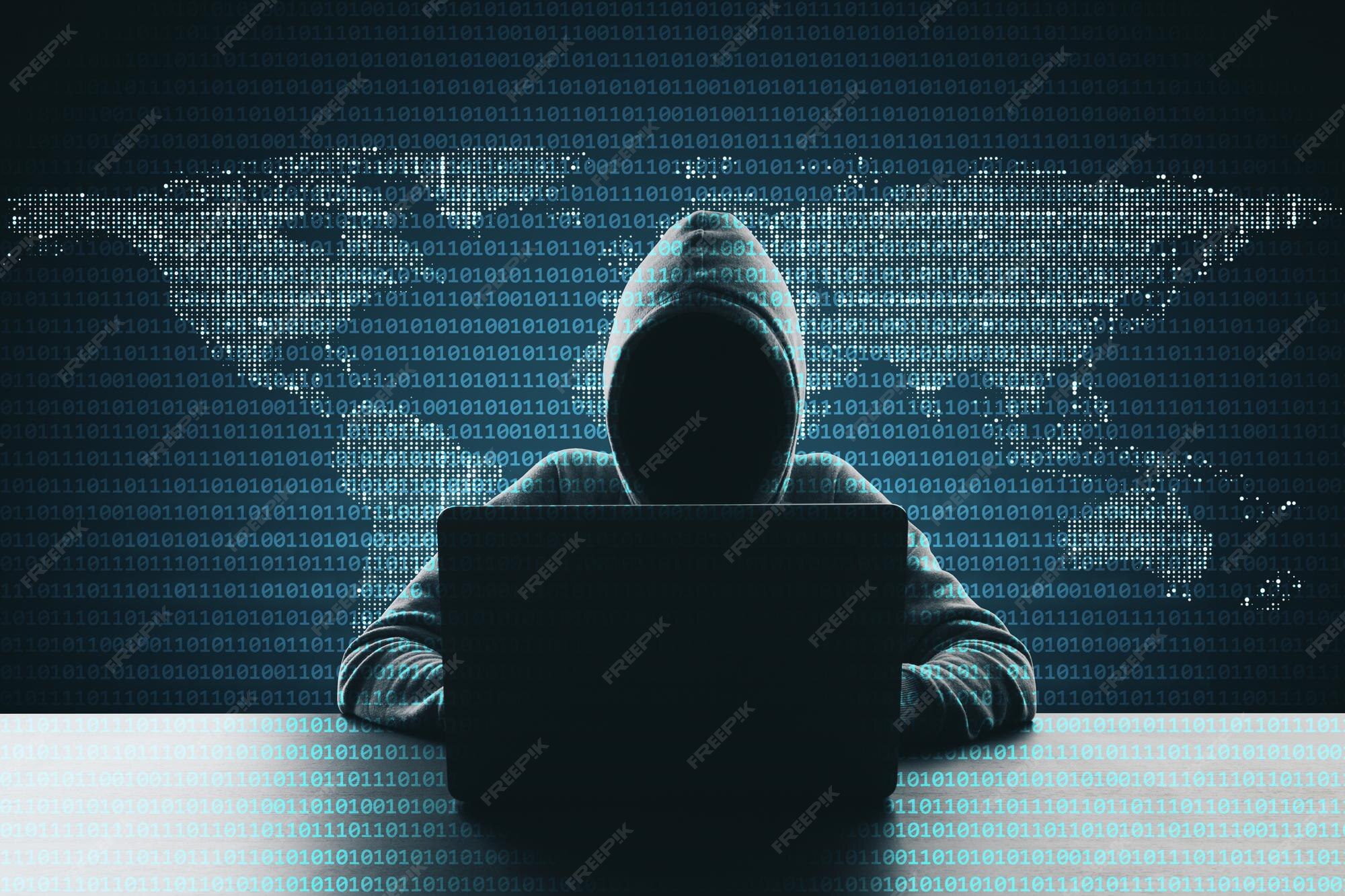 Premium Photo Hacker Using Laptop On Abstract Binary Code Map