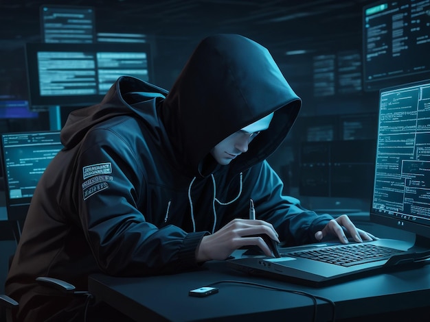 Premium Photo Hacker Using Laptop Computer With Html Code And Map Attack And Programming