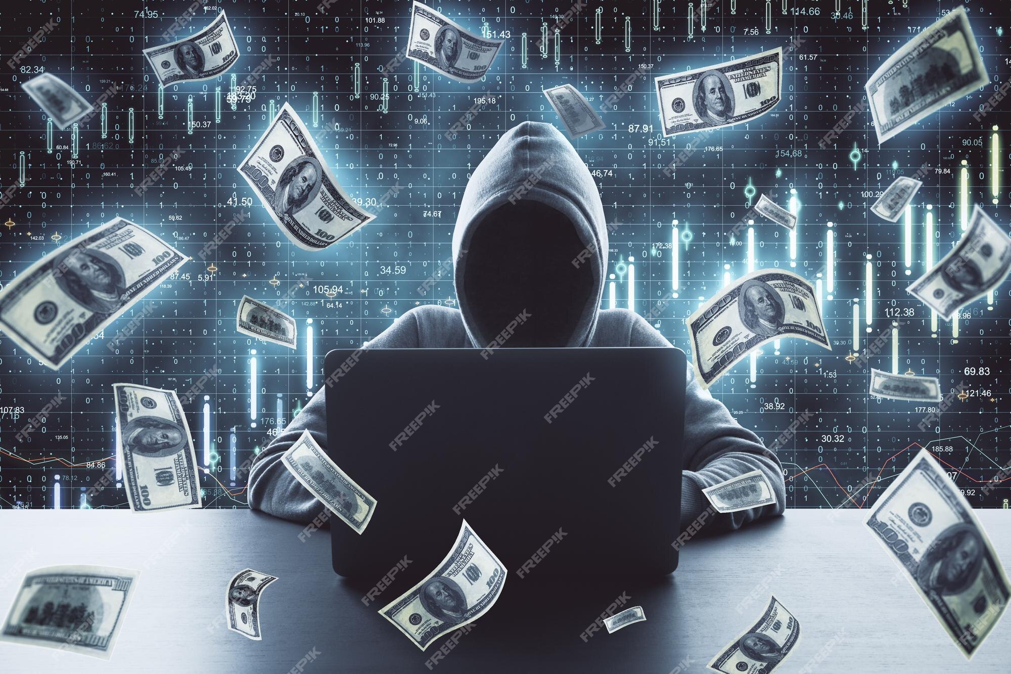 Premium Photo | Hacker using laptop and falling dollar bills Premium Photo | Hacker using laptop and falling dollar bills