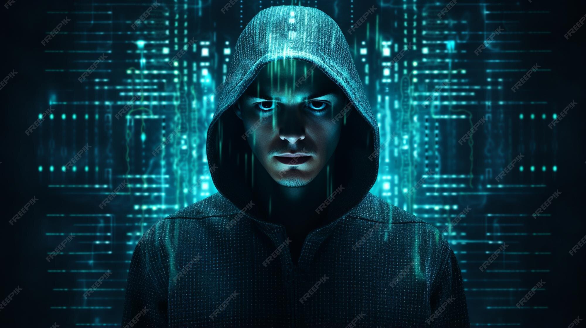 Premium AI Image | hacker with binary code hacker in cyberspace
