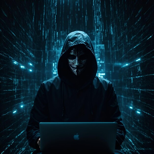 Premium Ai Image Hacker With A Computer In Front Of Binary Code Background Computer Security
