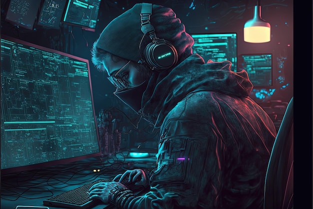 Premium Photo | A hacker working on computer internet security network programming generative ai