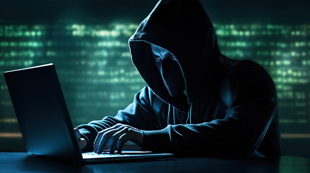 Premium AI Image | Hackers and Malware Hacker uses abstract laptop with binary code digital ...