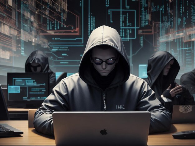 Hacking and attack concept Hacker using abstract laptop with binary code digital interface ...