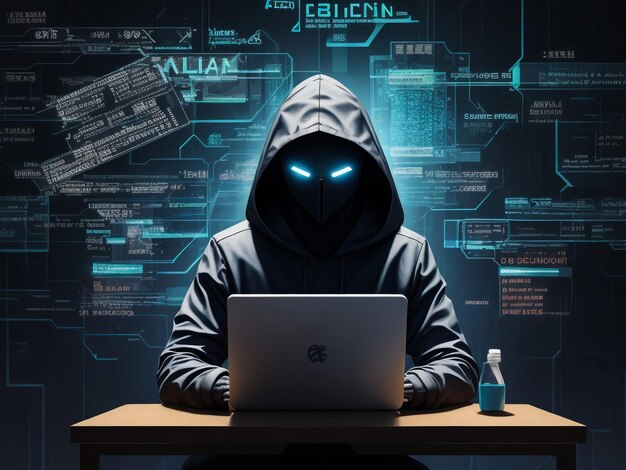 Hacking and attack concept Hacker using abstract laptop with binary code digital interface ...