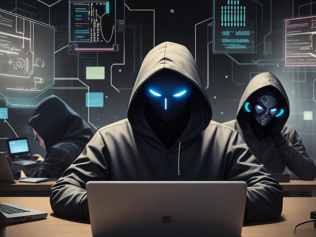 Premium AI Image | Hacking and attack concept Hacker using abstract laptop with binary code ...