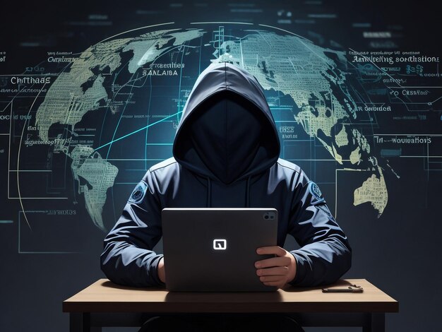 Hacking and attack concept Hacker using abstract laptop with binary code digital interface ...