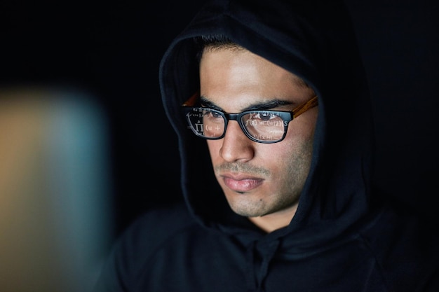 Premium Photo Hacking Computer And Hacker Man In Hoodie Programming Coding Software And