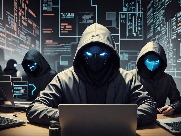 Premium Photo | Hacking and malware concept Faceless hacker using abstract laptop with binary ...