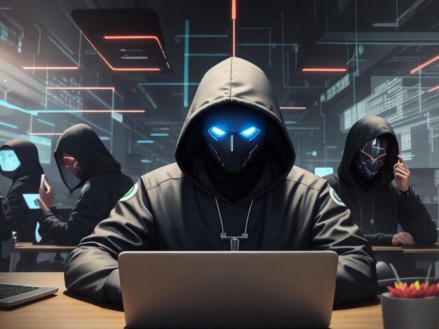 Hacking and malware concept Faceless hacker using abstract laptop with ...