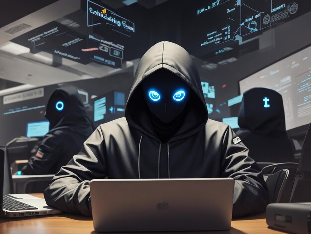 Premium AI Image | Hacking and malware concept Faceless hacker using abstract laptop with binary ...