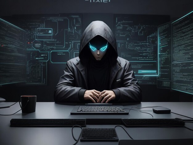 Premium Photo | Hacking and malware concept Faceless hacker using abstract laptop with binary ...