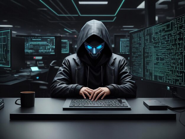 Premium Photo | Hacking and malware concept Faceless hacker using abstract laptop with binary ...