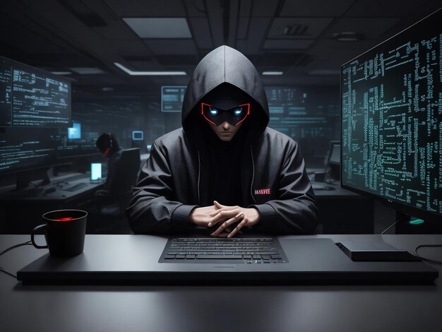 Premium Photo | Hacking and malware concept Faceless hacker using abstract laptop with binary ...