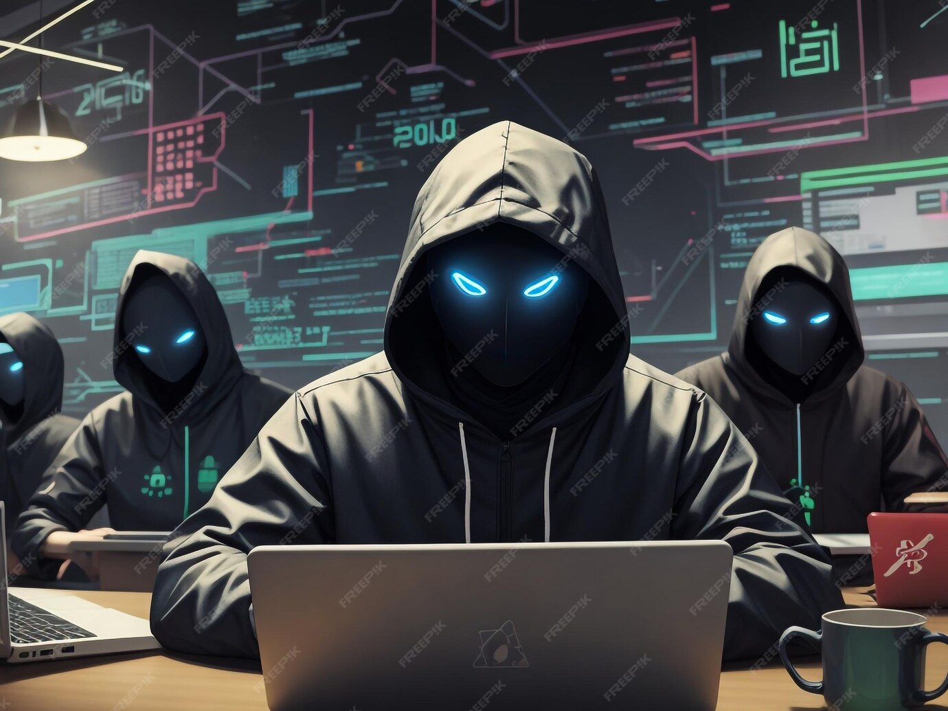 Premium Photo | Hacking and malware concept Faceless hacker using abstract laptop with binary ...