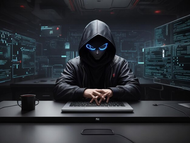 Premium Photo | Hacking and malware concept Faceless hacker using abstract laptop with binary ...