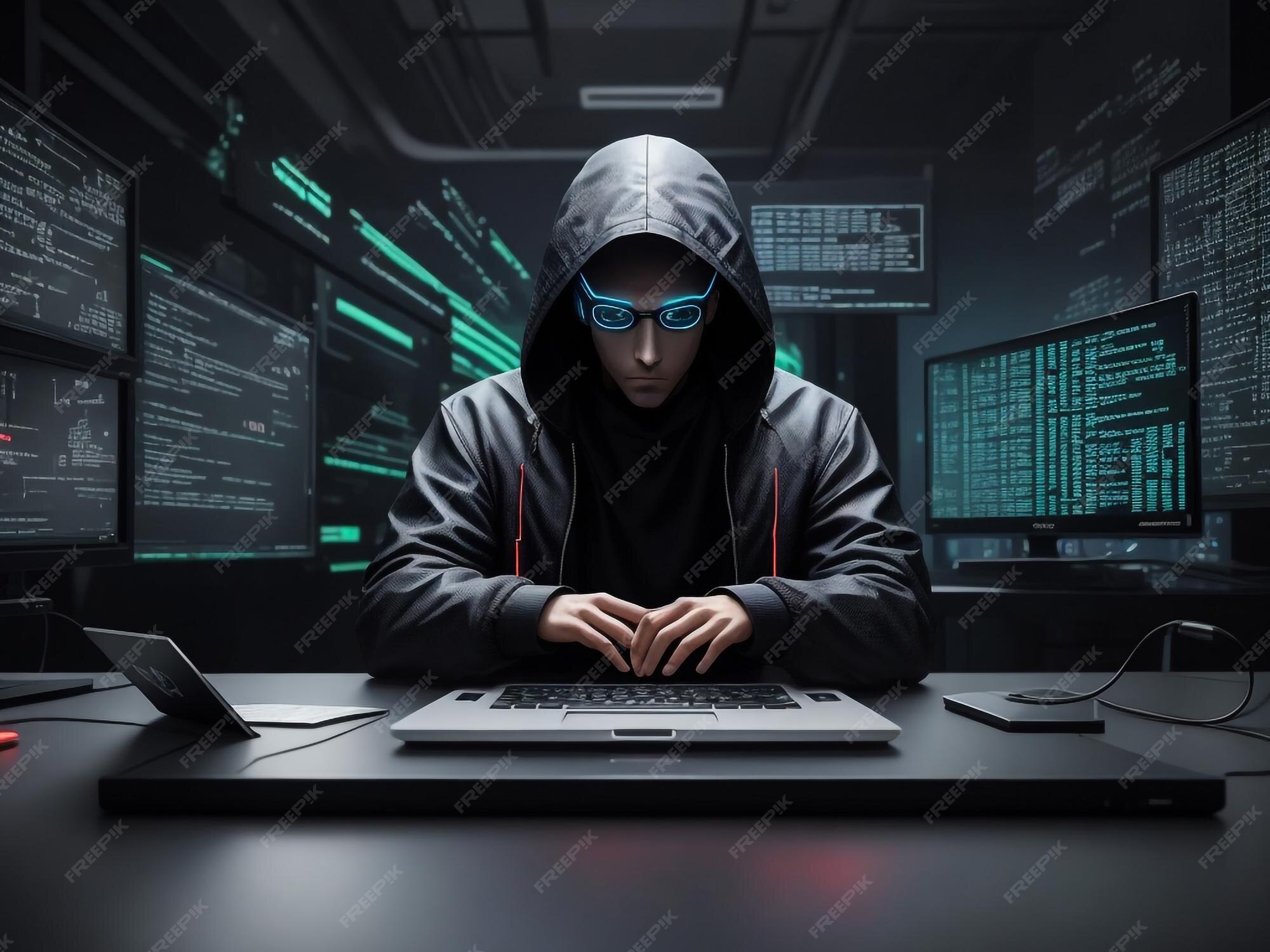 Premium Photo | Hacking and malware concept Faceless hacker using abstract laptop with binary ...