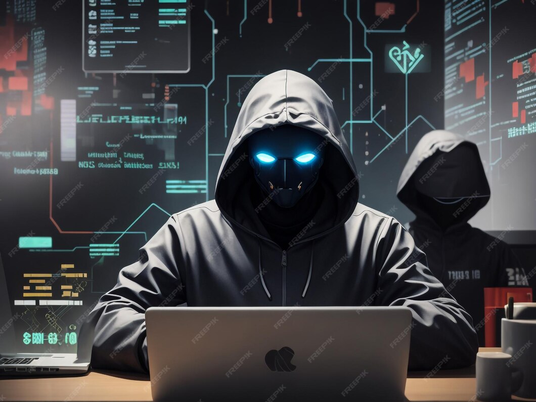 Premium Photo | Hacking and malware concept Faceless hacker using abstract laptop with binary ...