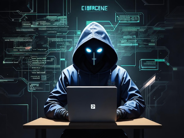 Premium Photo | Hacking and malware concept Faceless hacker using abstract laptop with binary ...