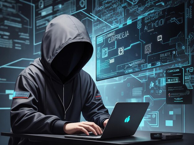 Premium Photo | Hacking and malware concept Faceless hacker using abstract laptop with binary ...