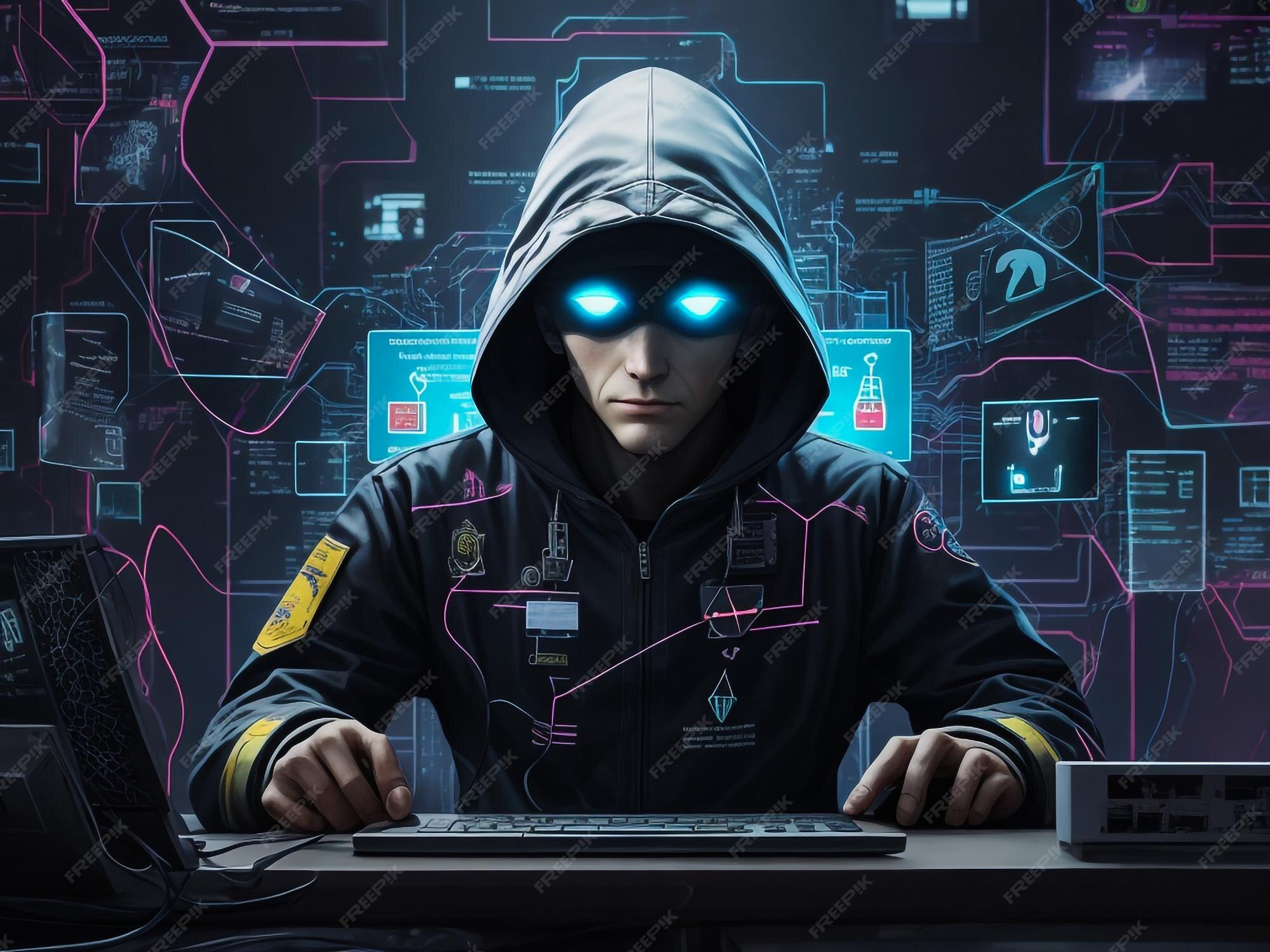 Premium AI Image | Hacking and malware concept Faceless hacker using abstract laptop with binary ...