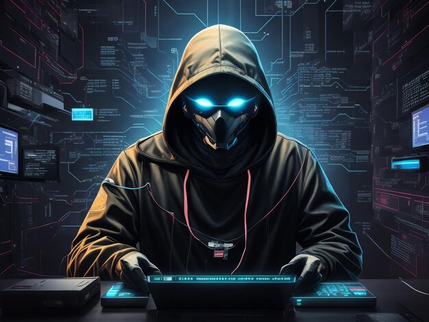 Premium Photo | Hacking and malware concept Faceless hacker using abstract laptop with binary ...