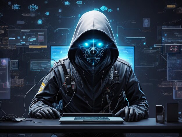 Premium Photo | Hacking and malware concept Faceless hacker using abstract laptop with binary ...